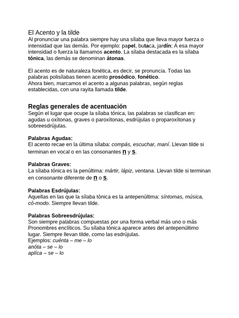 El Acento y La Tilde | PDF | Idiomas | Estudios de idiomas extranjeros