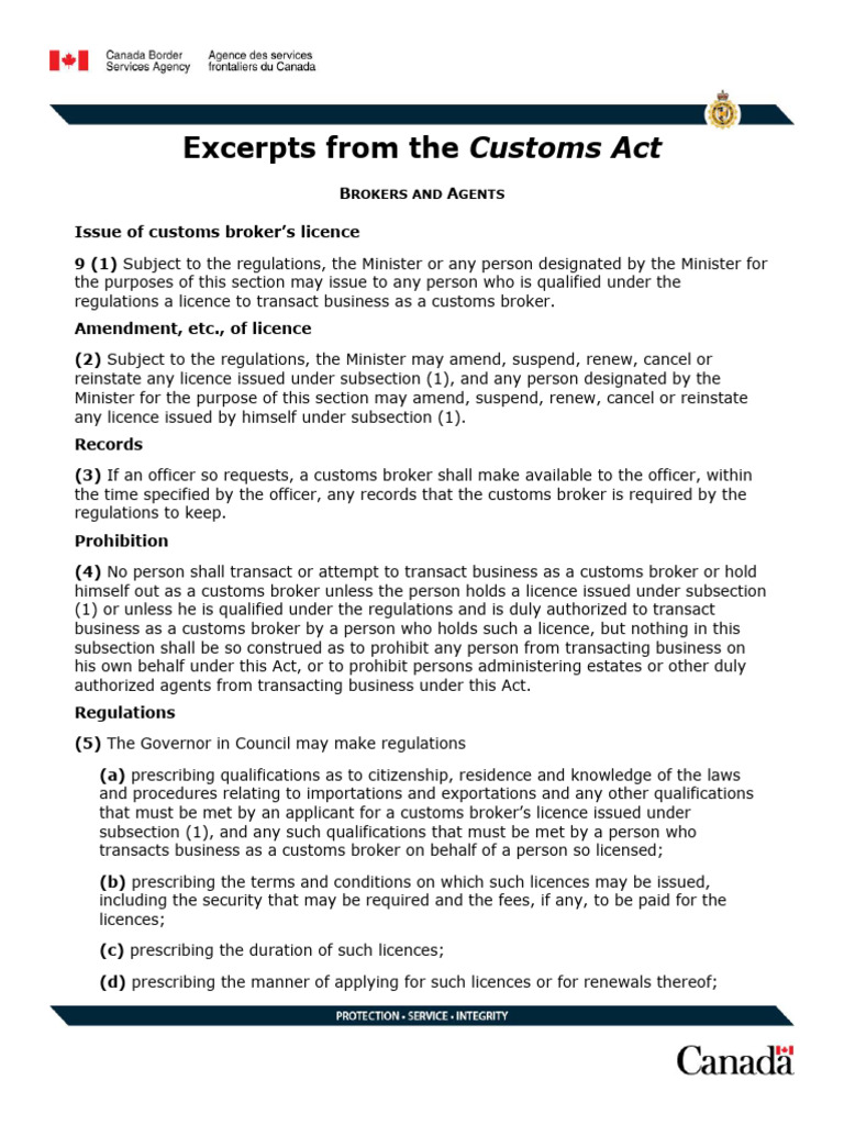 Excerpts From The Customs Act 2024 | PDF | Customs | Taxes