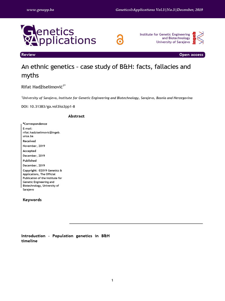 An Ethnic Genetics - Case Study of B&H: Facts, Fallacies and Myths ...
