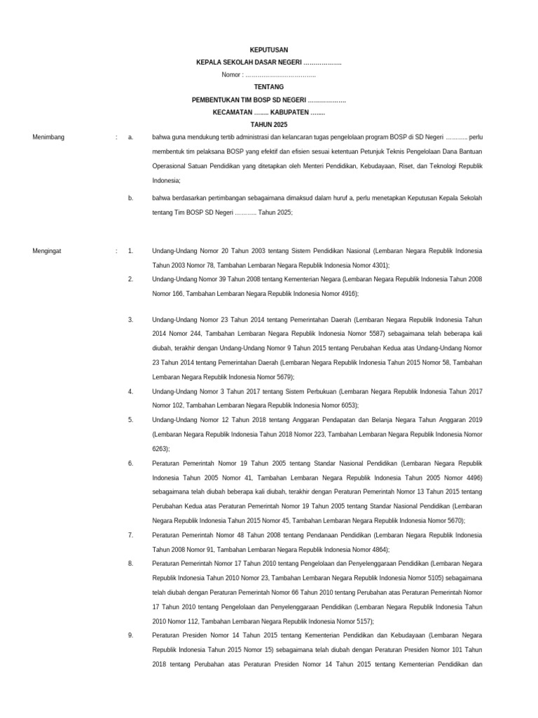 Pembentukan Tim BOSP 2025 SD Negeri | PDF