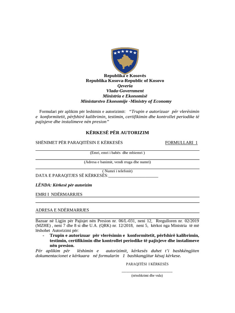 Kerkese Per Autorizim 1 | PDF