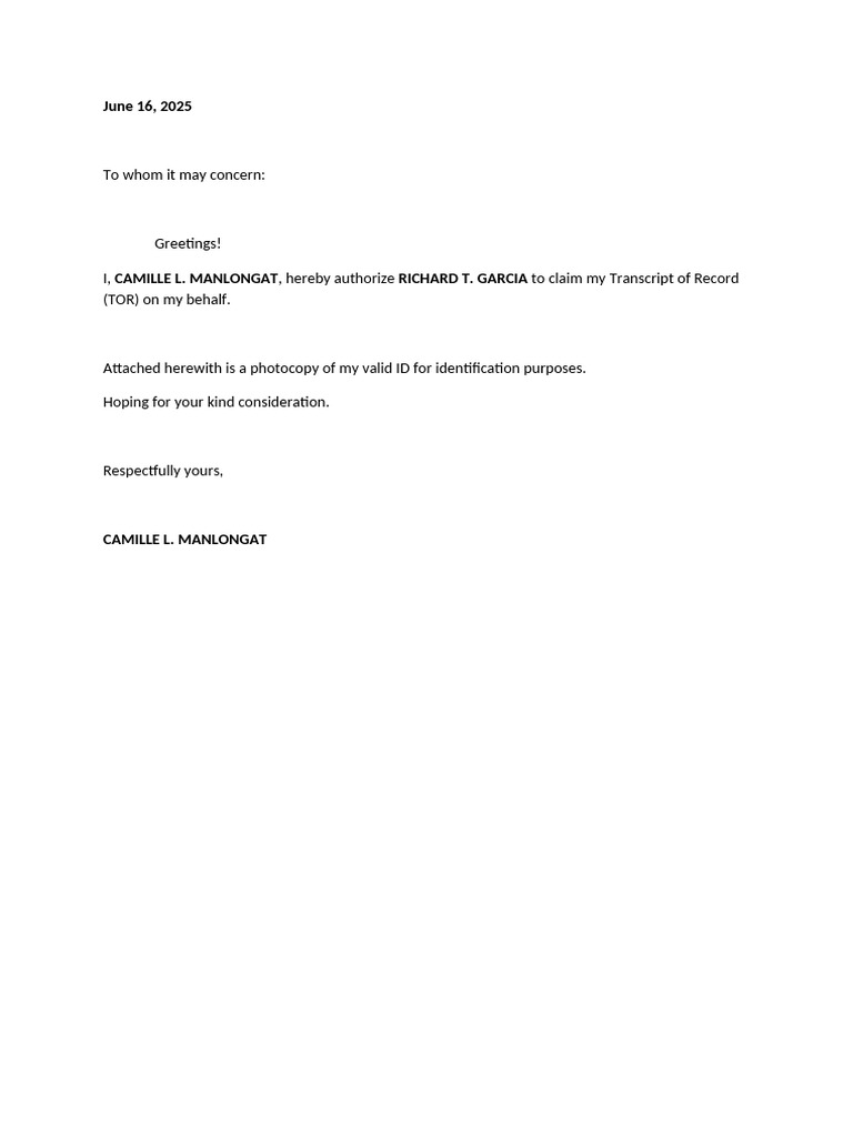 PSA Authorization Letter | PDF