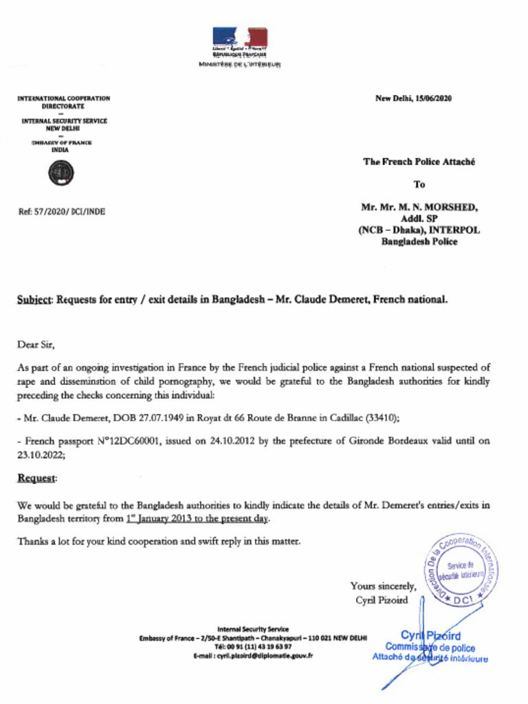 Letter Dhaka - Claude Demeret | PDF