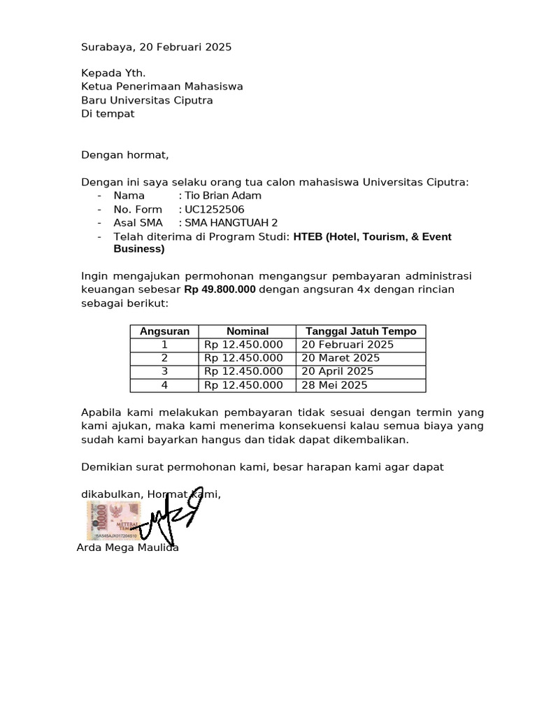 Update Angsuran Pembayaran Tio Brian HTEB | PDF