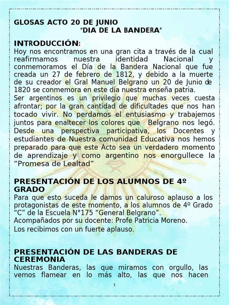 Glosas Acto 20 de Junio Con Promesa | PDF