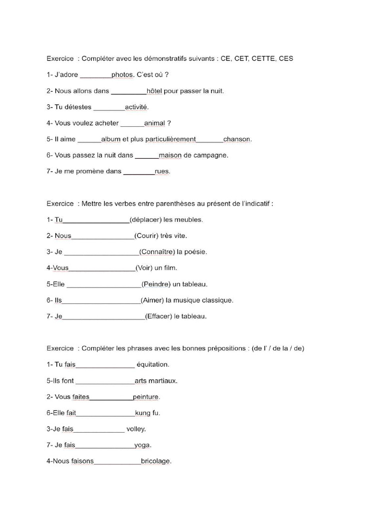 Exercices Adj Possessif Et Démonstratif | PDF