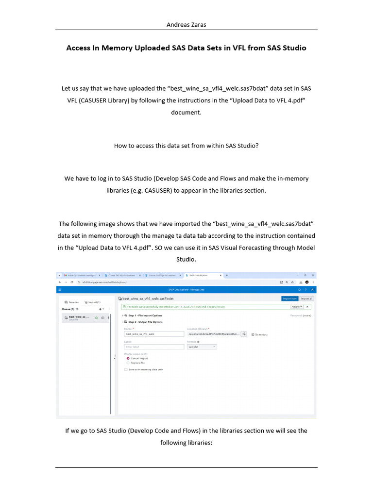 0.25 Access in Memory Uploaded SAS Data Sets in VFL 4 From SAS Studio | PDF
