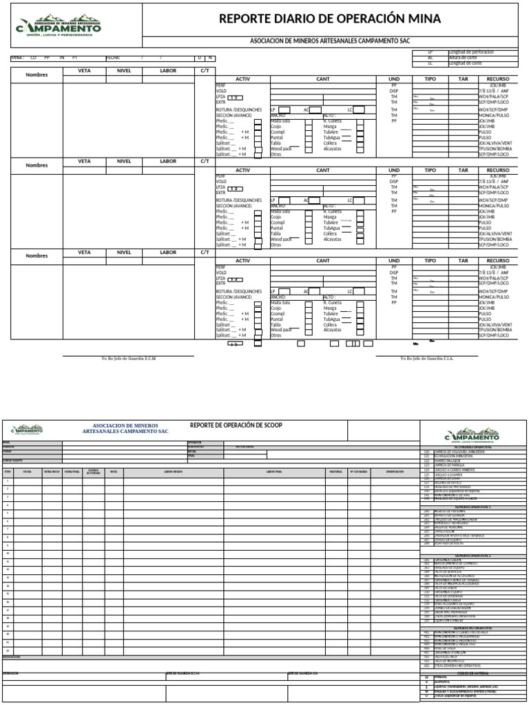 Formato de Reporte Diario, Scoop, Dumper. Asoc-Camp | PDF | Ingeniería mecánica
