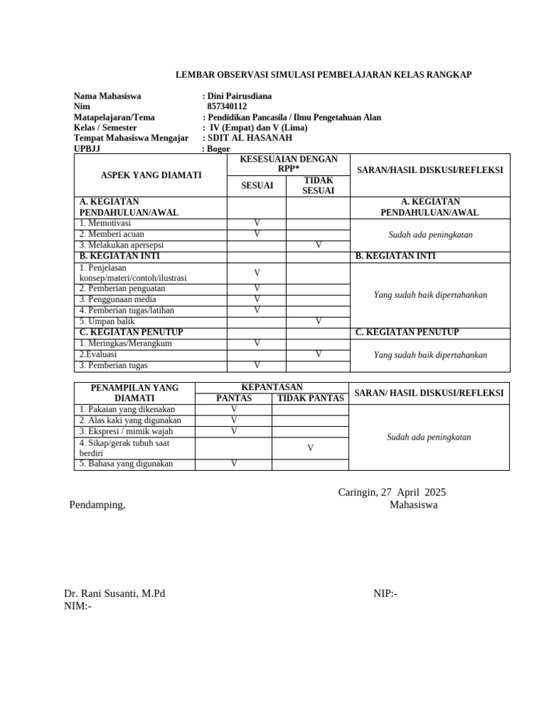 Observasi Pembelajaran Kelas Rangkap | PDF
