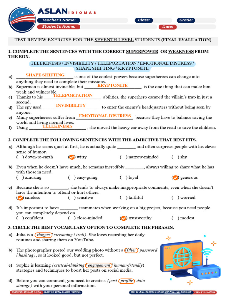 Answer Key For The LEVEL 07 (2nd Evaluation) | PDF
