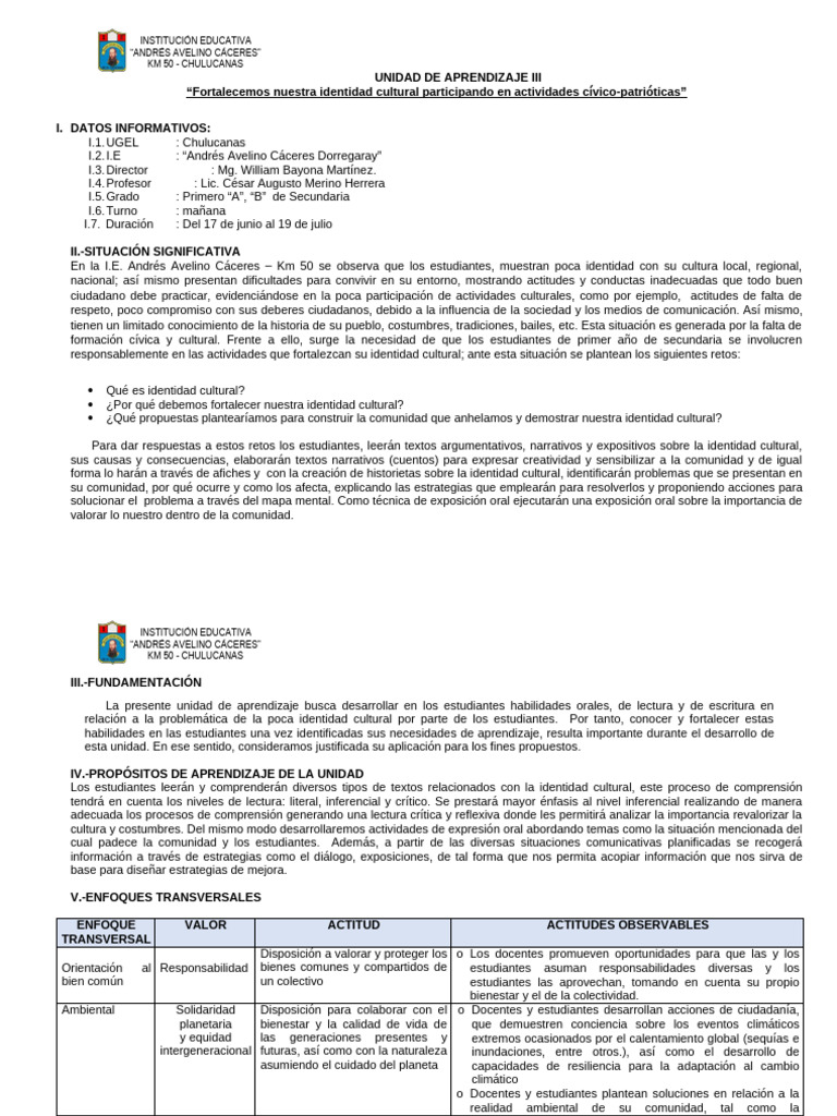 Cuarta Unidad de Aprendizaje Primero | PDF | Aprendizaje | Entorno natural