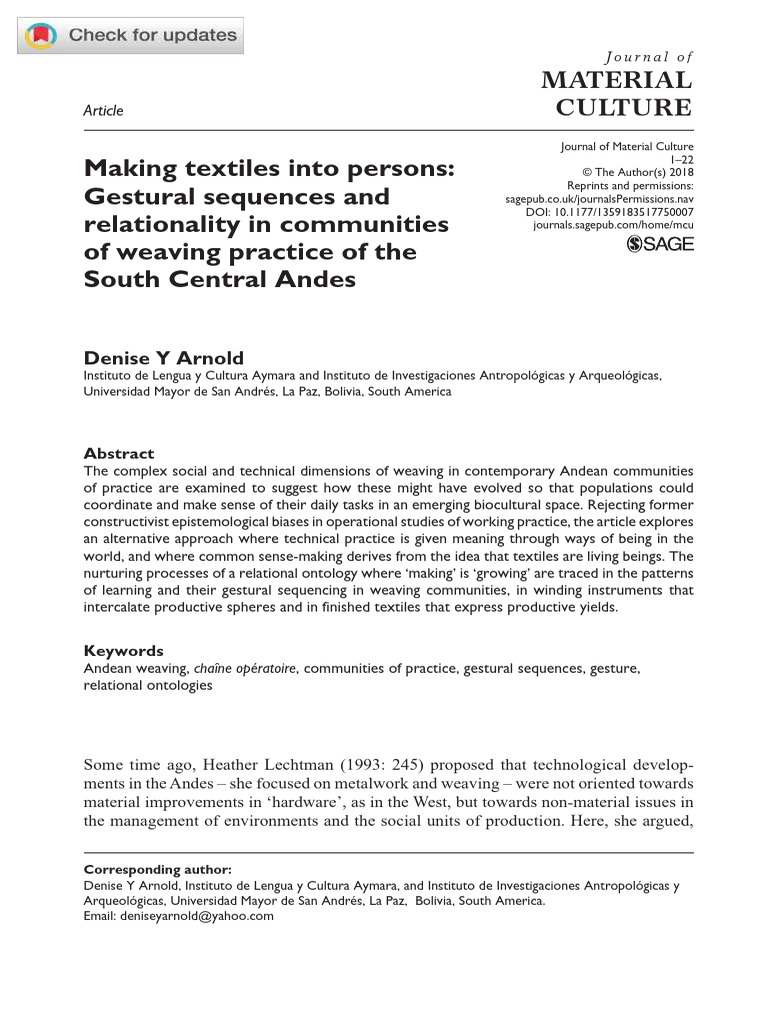 Arnold - 2018 - Making Textiles Into Persons Gestural Sequences A | PDF ...