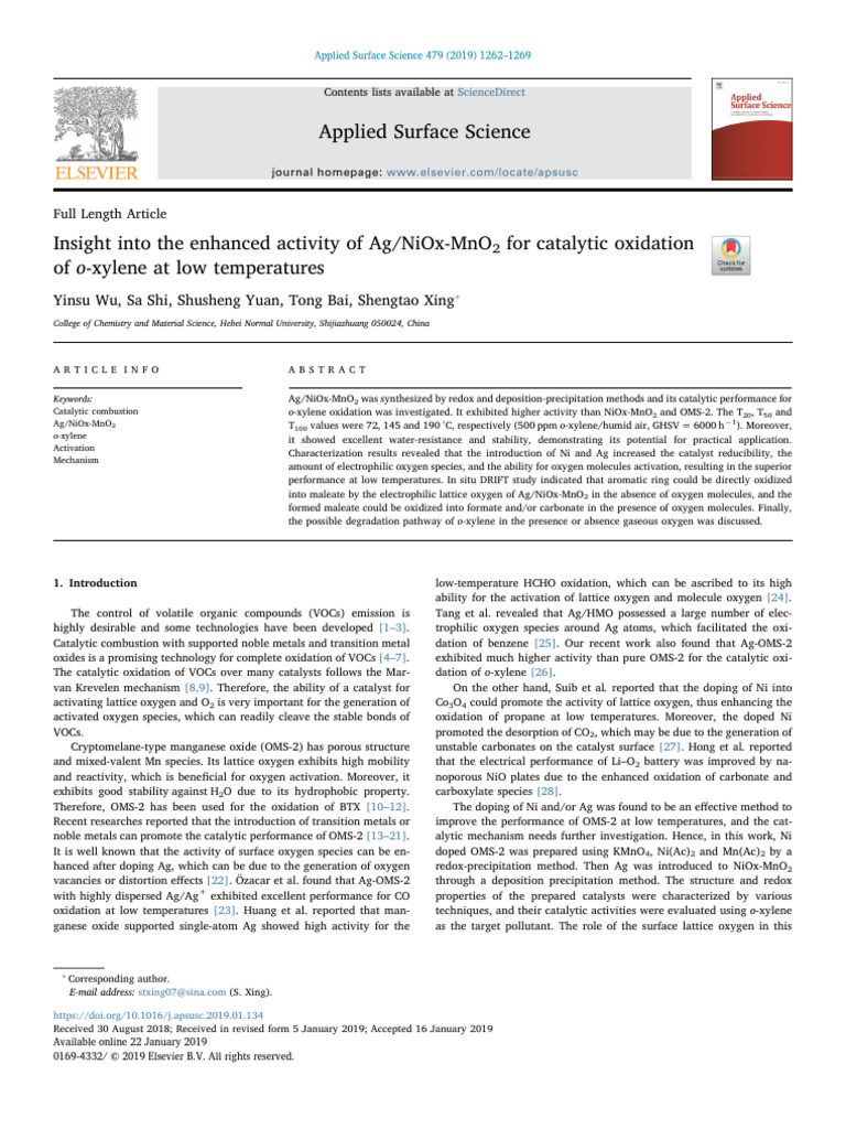 Insight Into The Enhanced Activity of Ag NiOx MnO2 For Catalytic ...