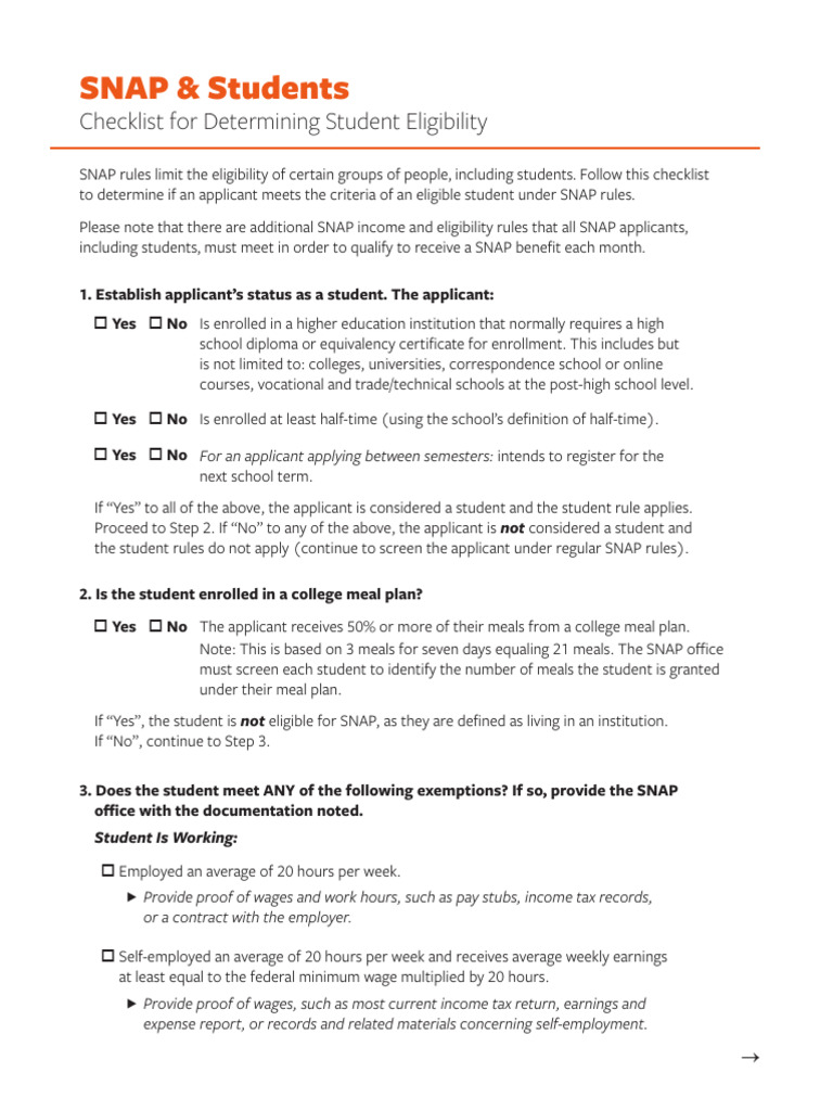 SNAP Student Eligibility Checklist 7 - 5 - 23 | PDF | Supplemental ...