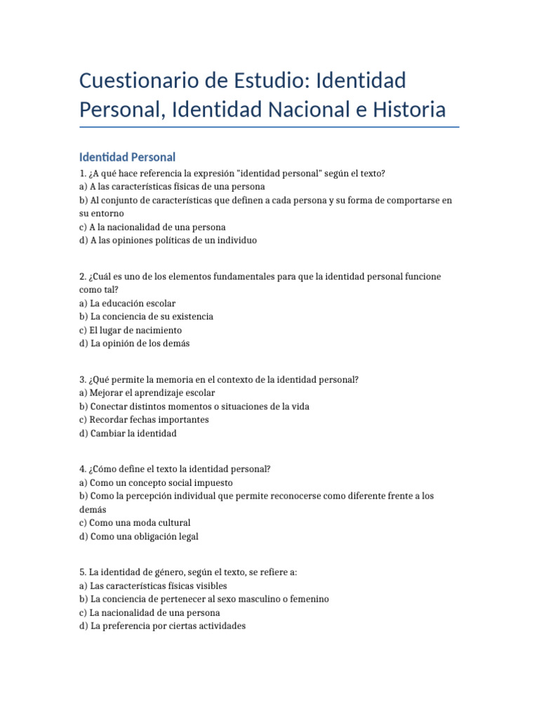 Cuestionario Identidad Historia | PDF | Género | Estudios de género
