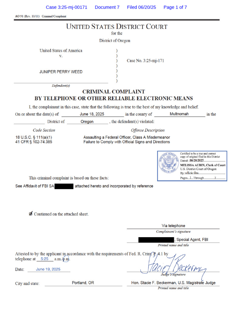 FBI Complaint - Juniper Weed | PDF | Title 18 Of The United States Code ...