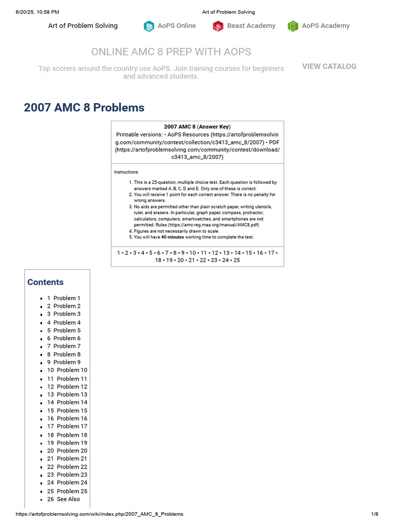 2007 AMC 8 Problems Overview | PDF | Area | Rectangle