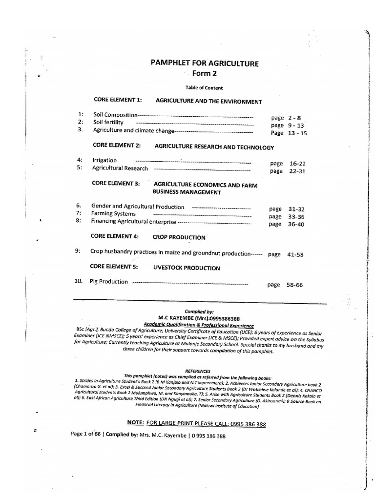 FORM 2 Agriculture by M.C Kayembe | PDF