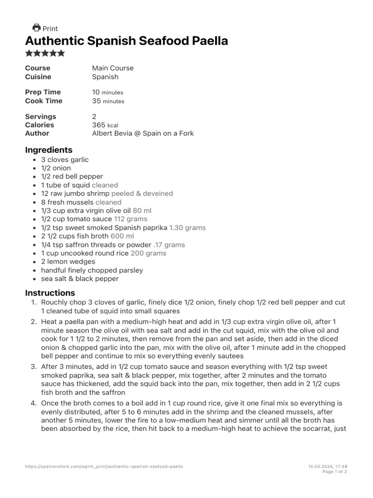 Authentic Spanish Seafood Paella Recipe | PDF | Fat | Nutrition Facts Label