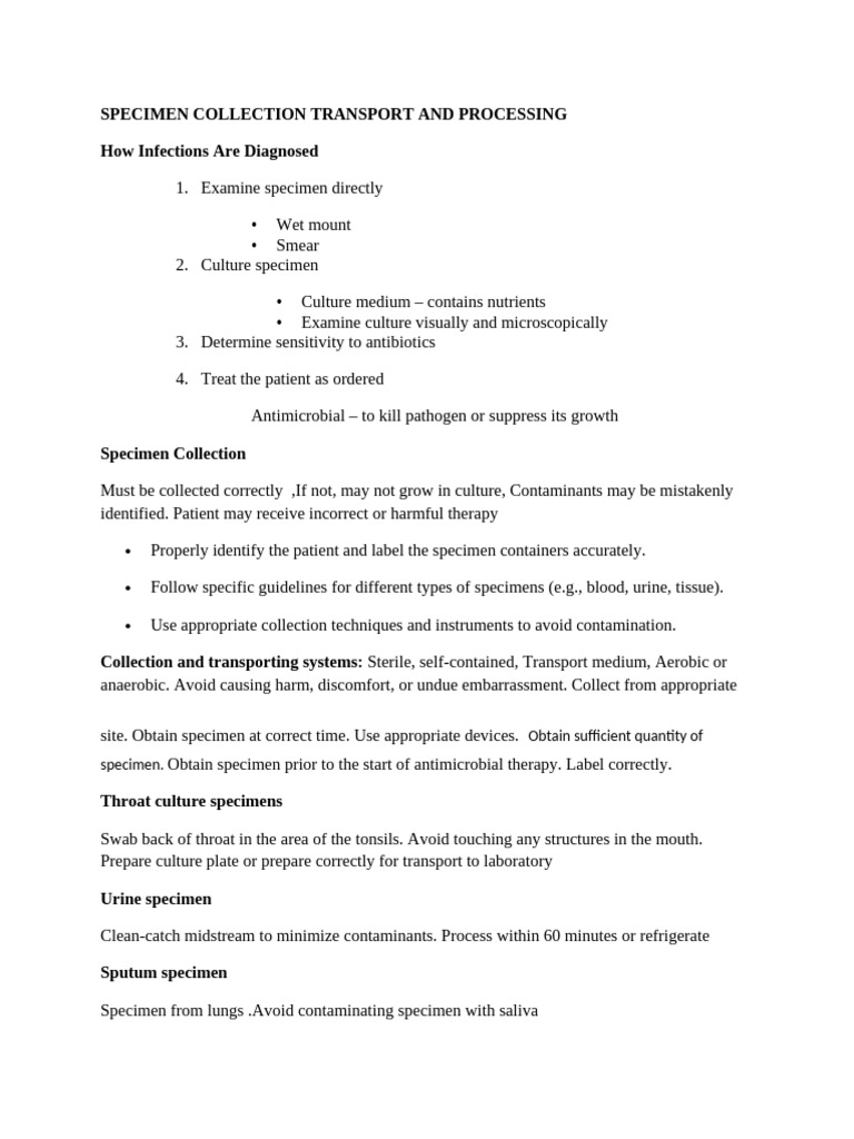 Specimen Collection Transport And Processing Pdf Infection Growth