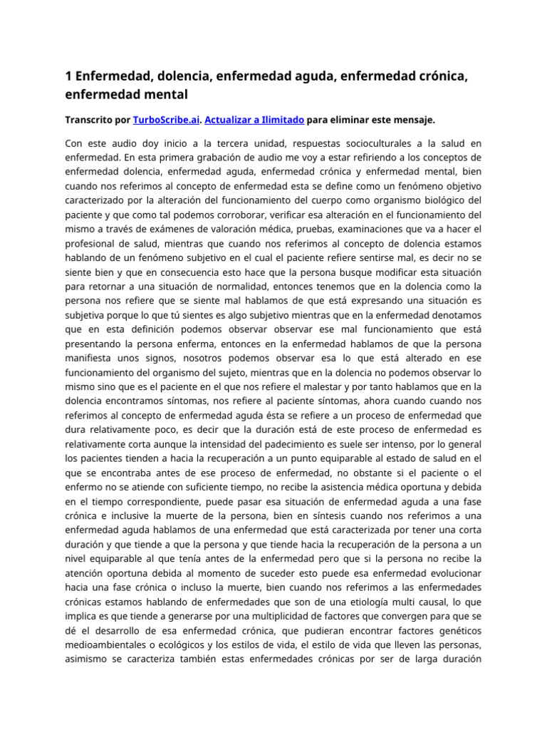 1 Enfermedad, Dolencia, Enfermedad Aguda, Enfermedad Crónica ...