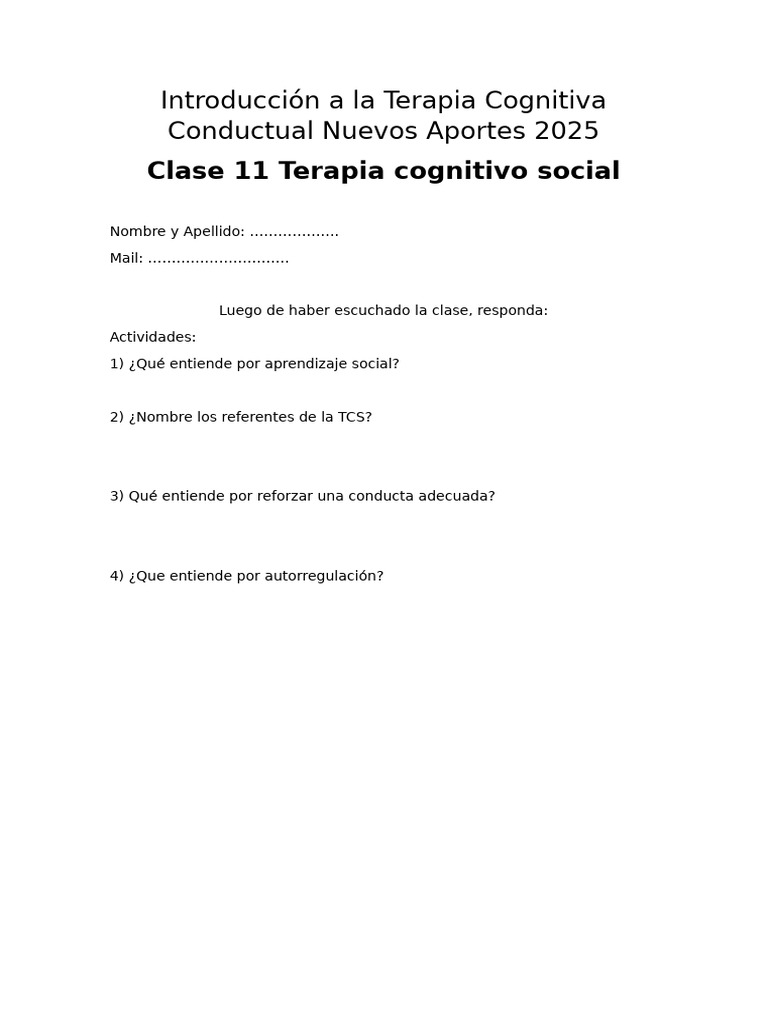 Introducción a la Terapia Cognitivo Social | PDF