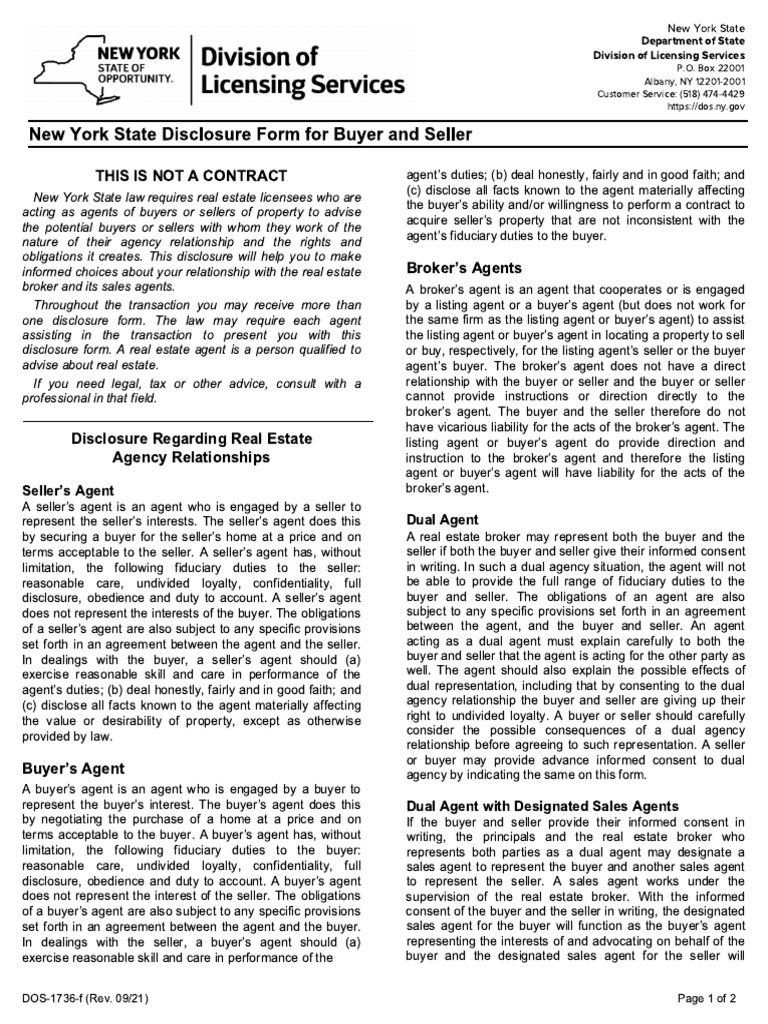 NY State Disclosure Form For Buyer and Seller - Buyer - One Key | PDF