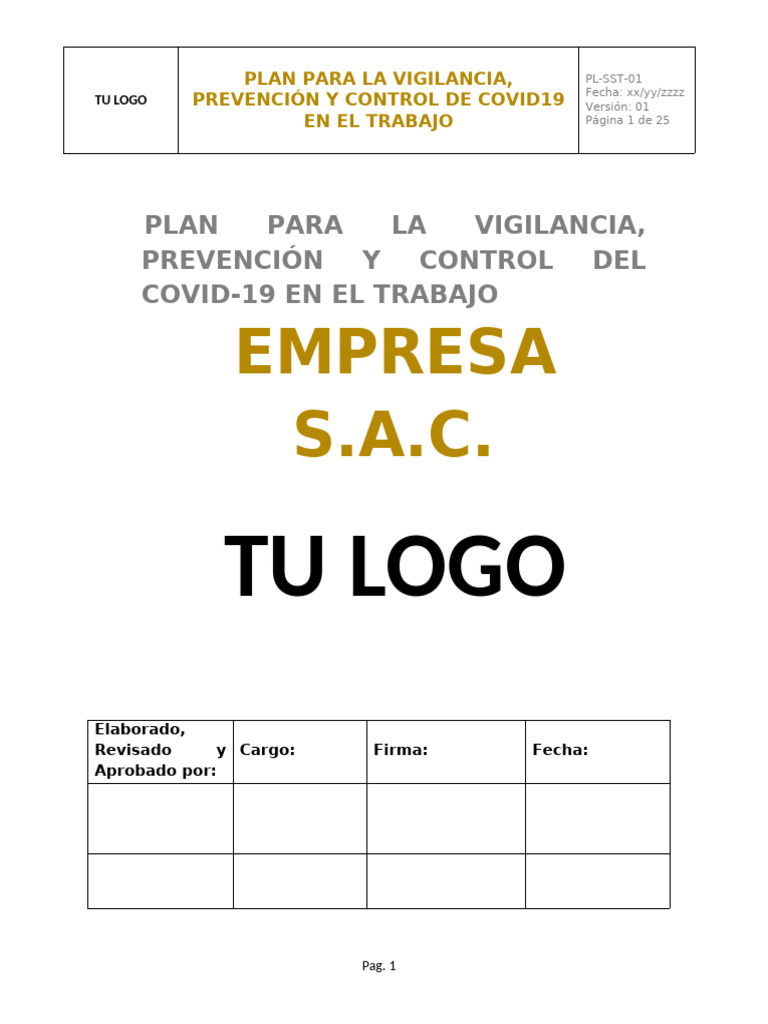 PL-SST-01 Plan VPC COVID-19 EMPRESA SAC Ver.01 | PDF | Lavado de manos