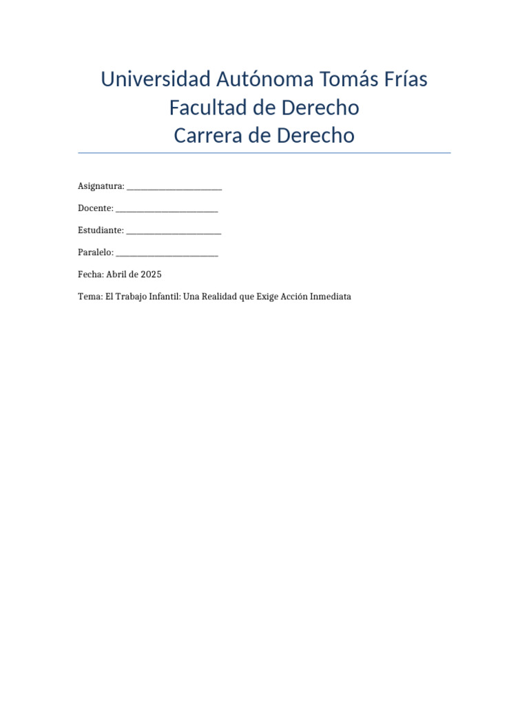 Ensayo Trabajo Infantil UATF | PDF | Trabajo infantil | Derechos de los niños