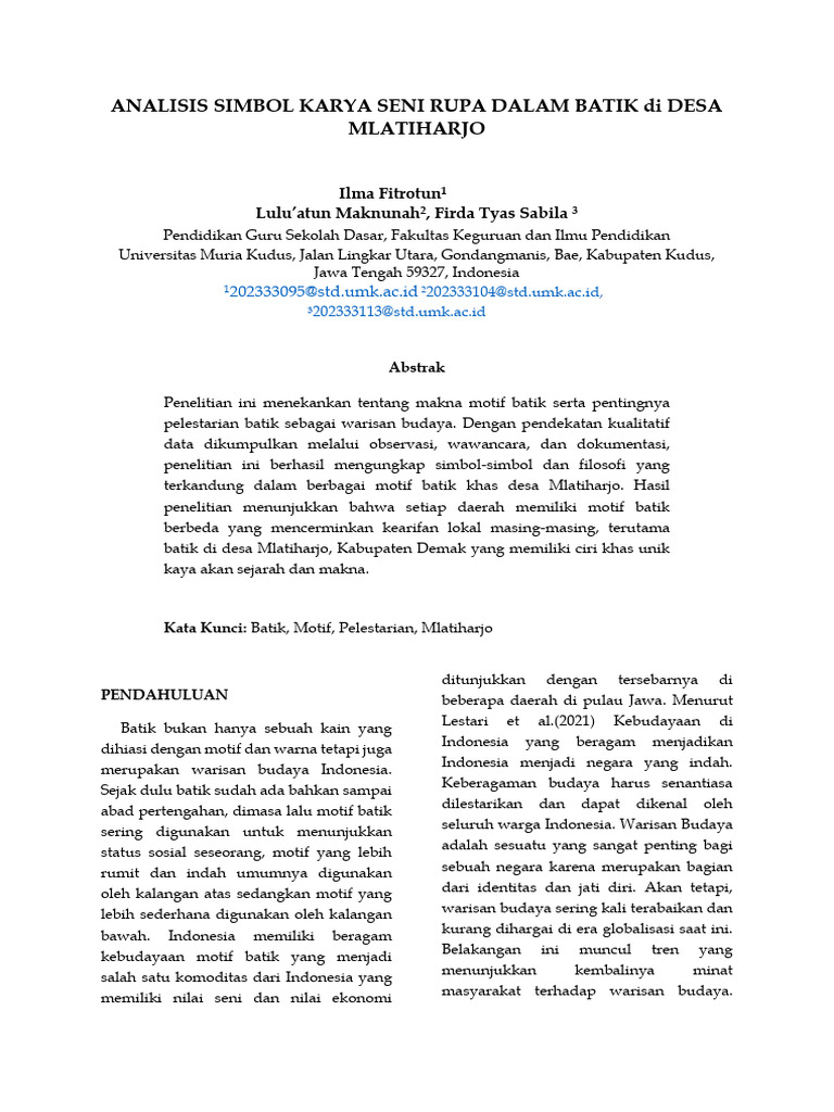 ANALISIS SIMBOL KARYA SENI RUPA DALAM BATIK Di DESA MLATIHARJO | PDF