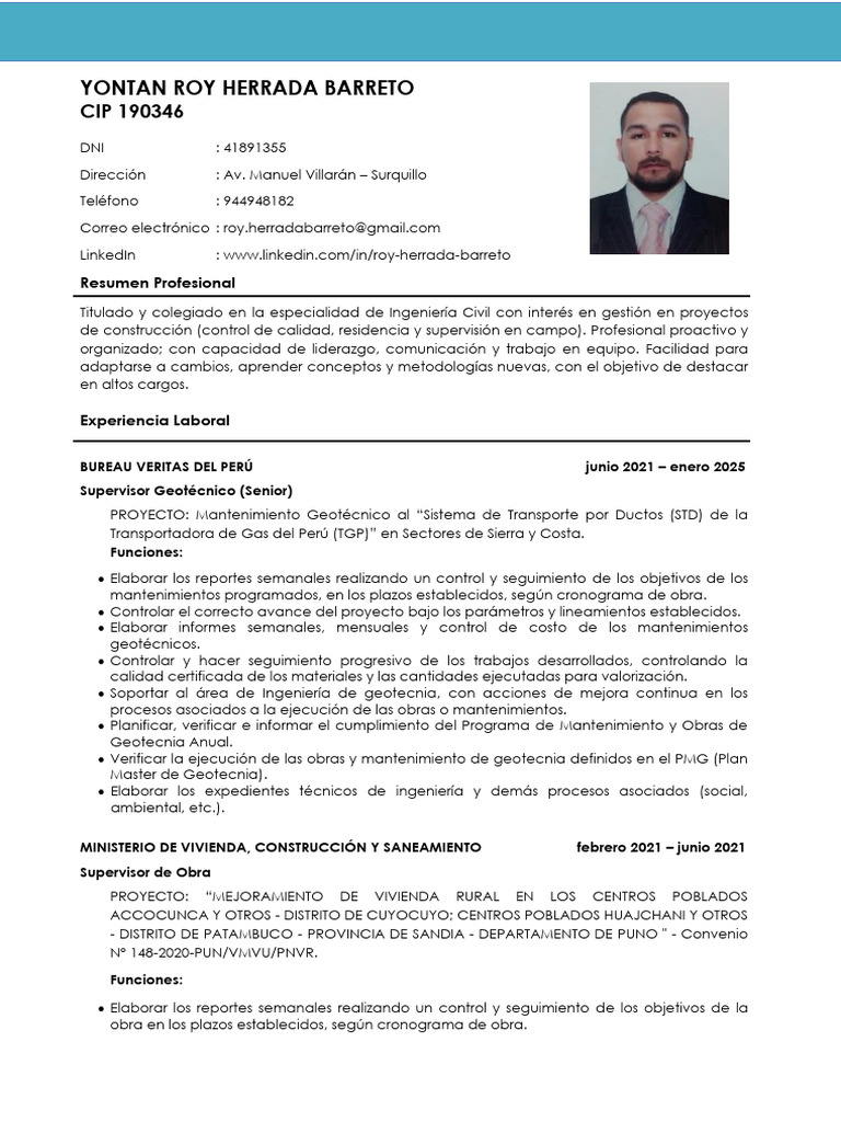 CV Roy Herrada Barreto | PDF | Lima | Perú