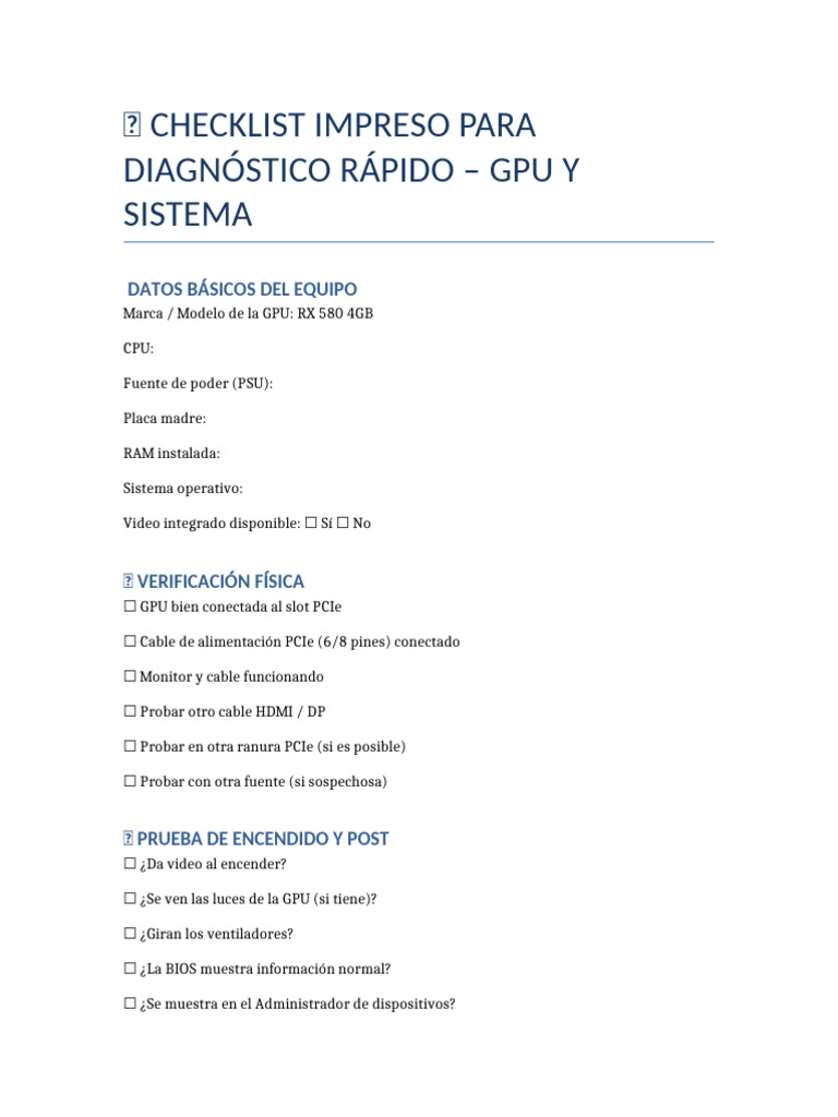 Checklist Diagnostico GPU | PDF