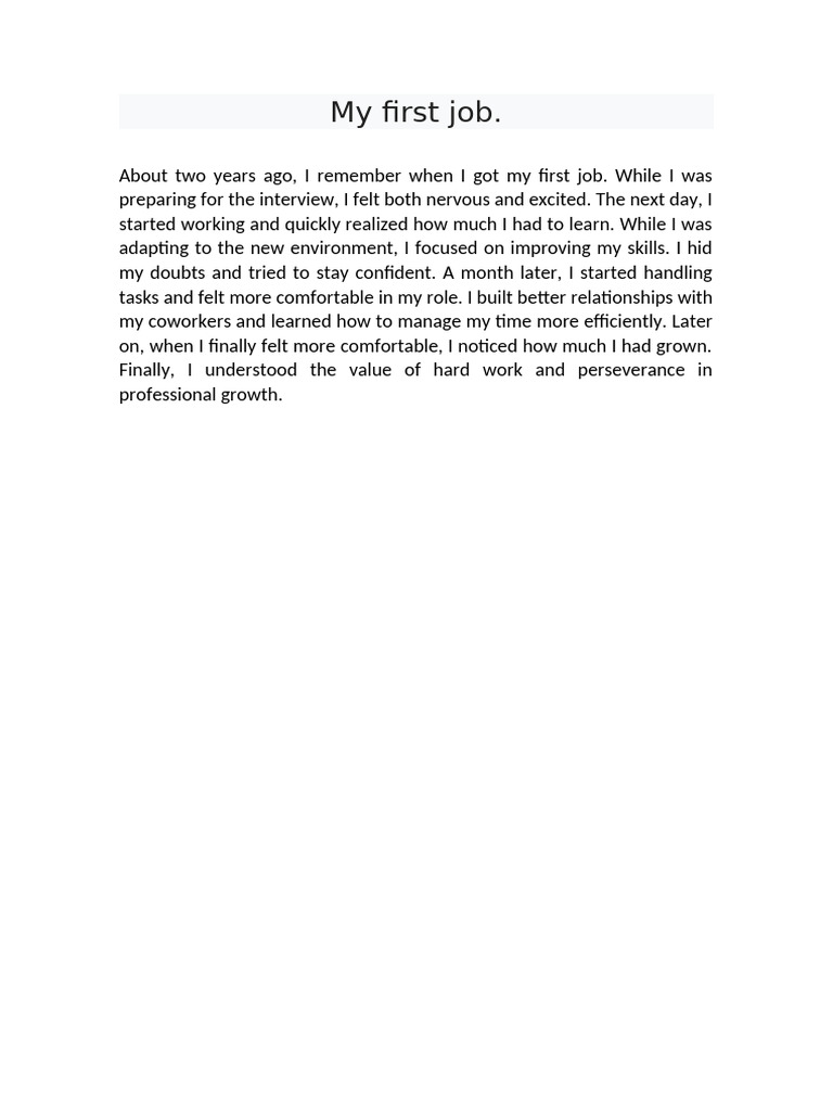 My First Job | PDF