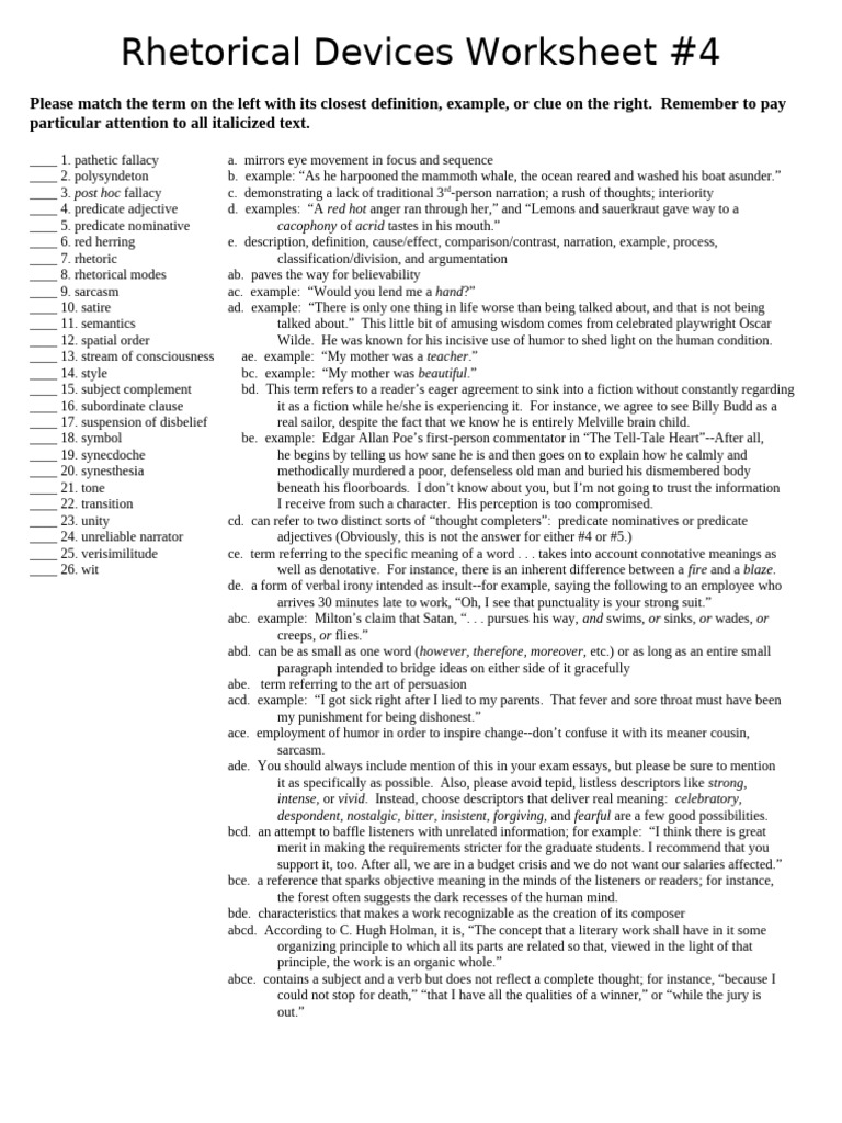 Rhetorical Devices Worksheet #4 | PDF