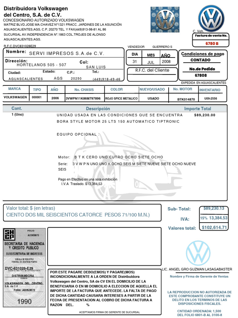 Factura 1 | PDF | Grupo Volkswagen