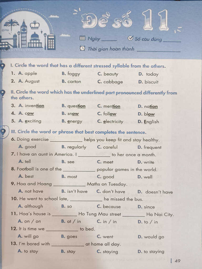 Đề 11- Tiếng Anh 6 CLC | PDF