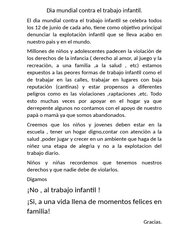 Dìa Mundial Contra El Trabajo Infantil | PDF