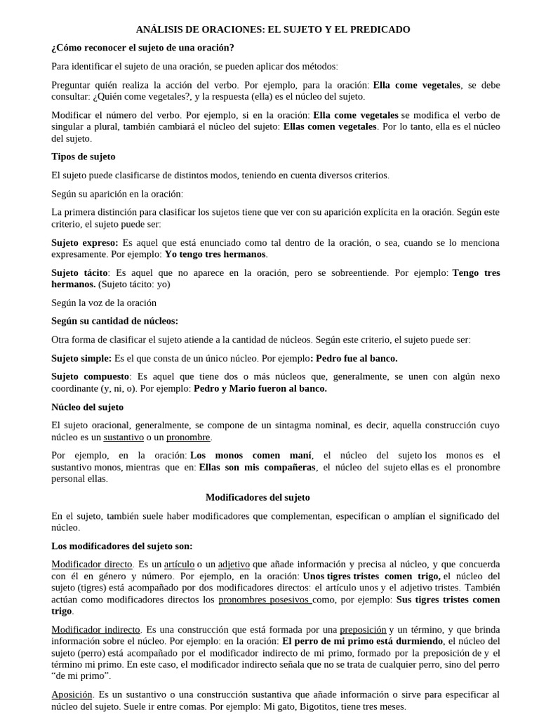 Sujeto y Predicado en Oraciones | PDF | Asunto (gramática) | Verbo