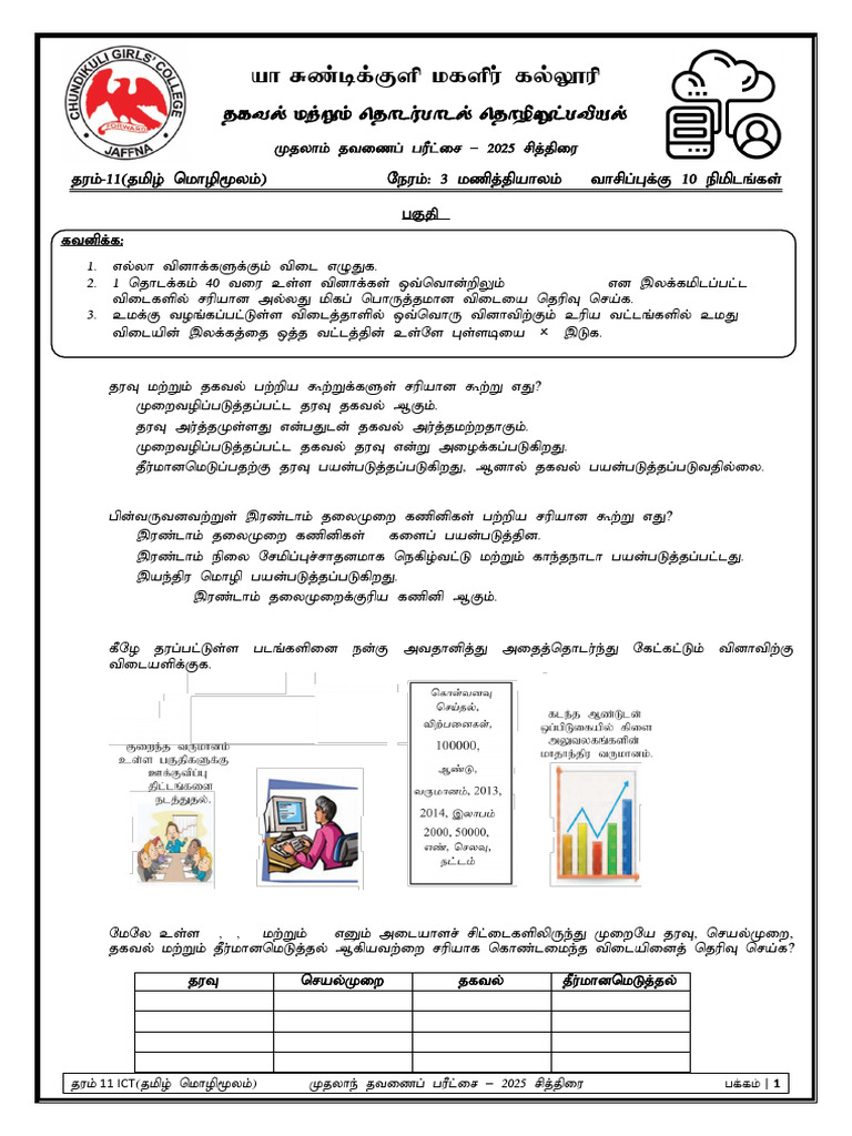 Grade 11 1st Term Exam (TM) - 2025 | PDF
