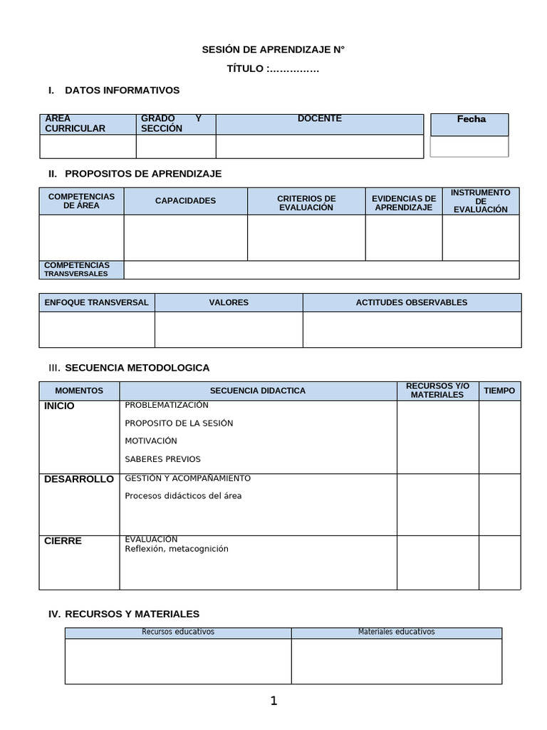 Esquema de Sesion Aprendizaje 2025 | PDF