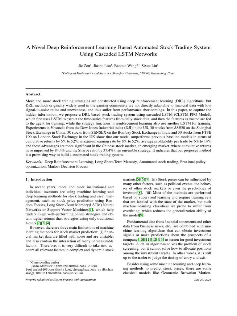 A Novel Deep Reinforcement Learning Based Automated Stock Trading System Using Cascaded LSTM ...