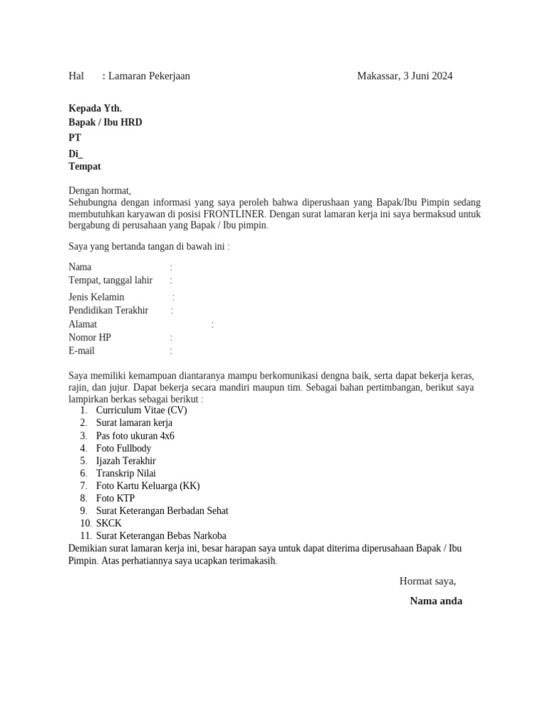 Format Lamaran Kerja | PDF