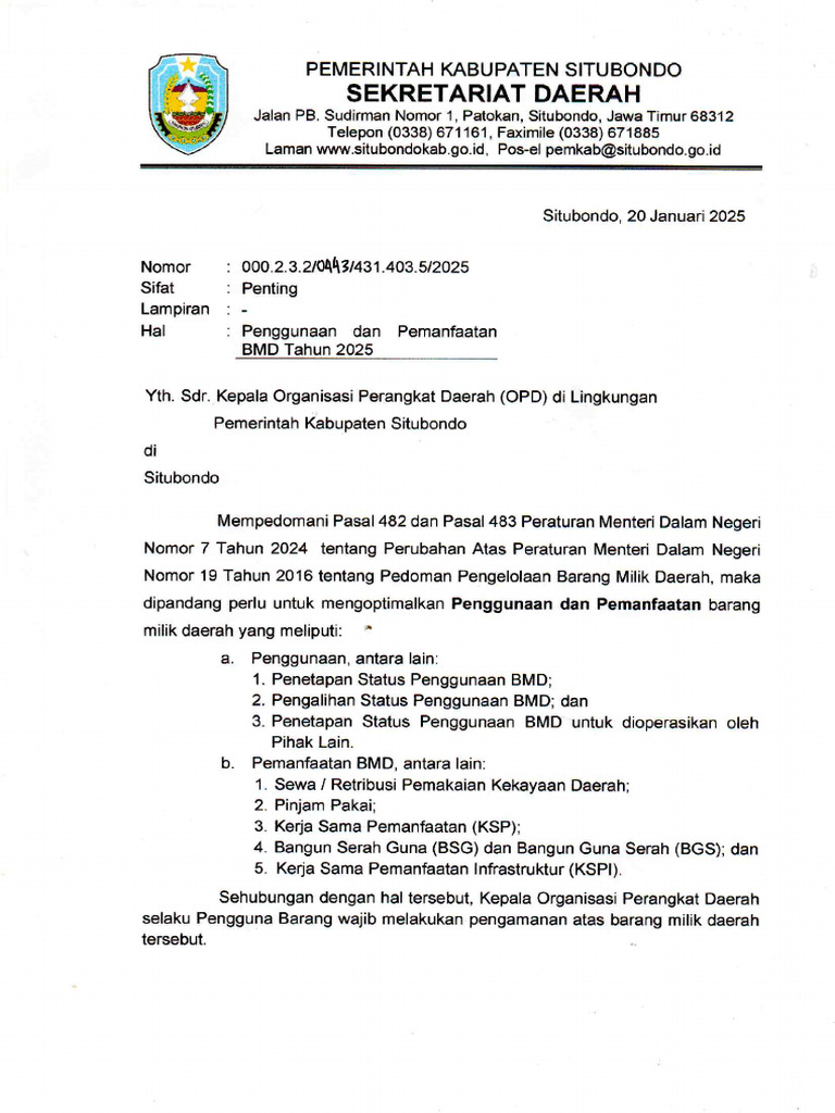 Surat Penggunaan Dan Pemanfaatan BMD 2025 Stamp | PDF