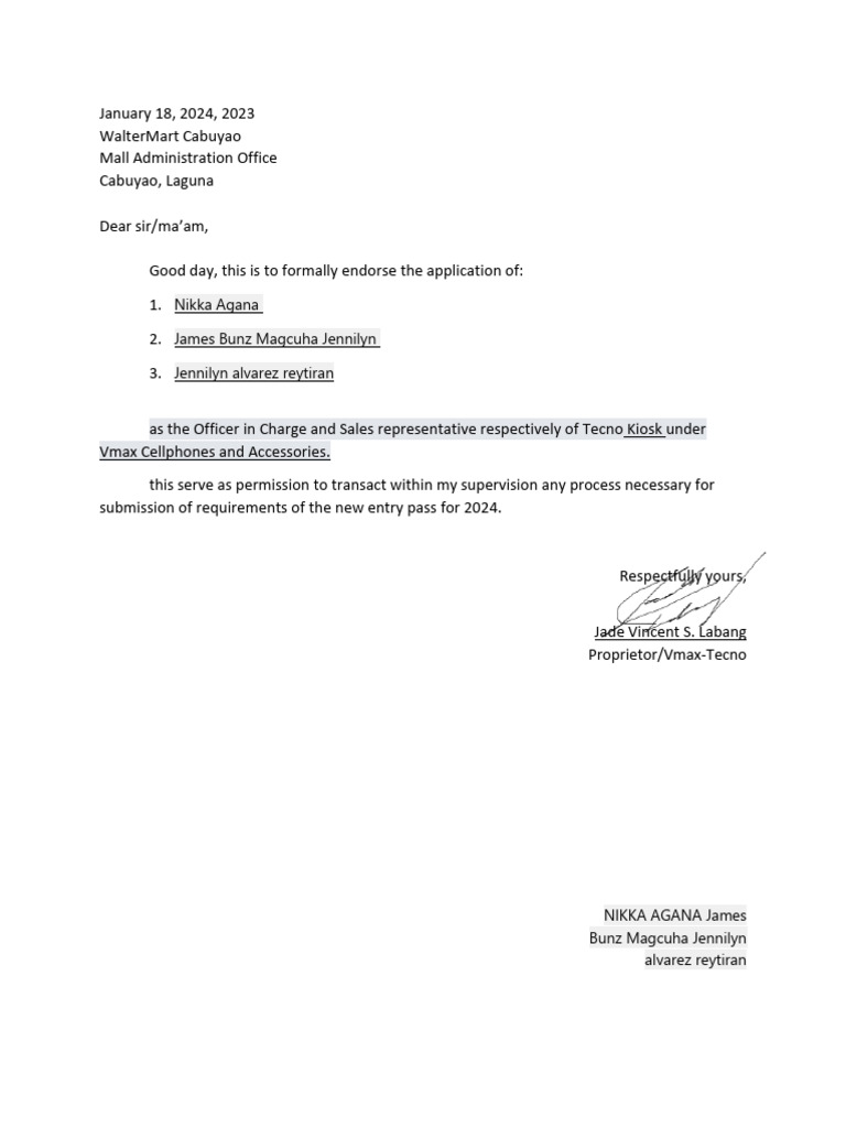 Tecno Endorsement WM Cab 2 | PDF