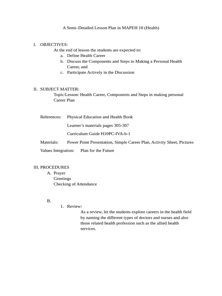 Semi Detailed Lesson Plan | PDF | Lesson Plan | Behavior Modification