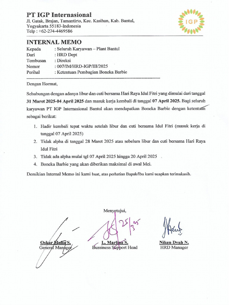 Internal Memo All-Pembagian Barbie 250335 | PDF