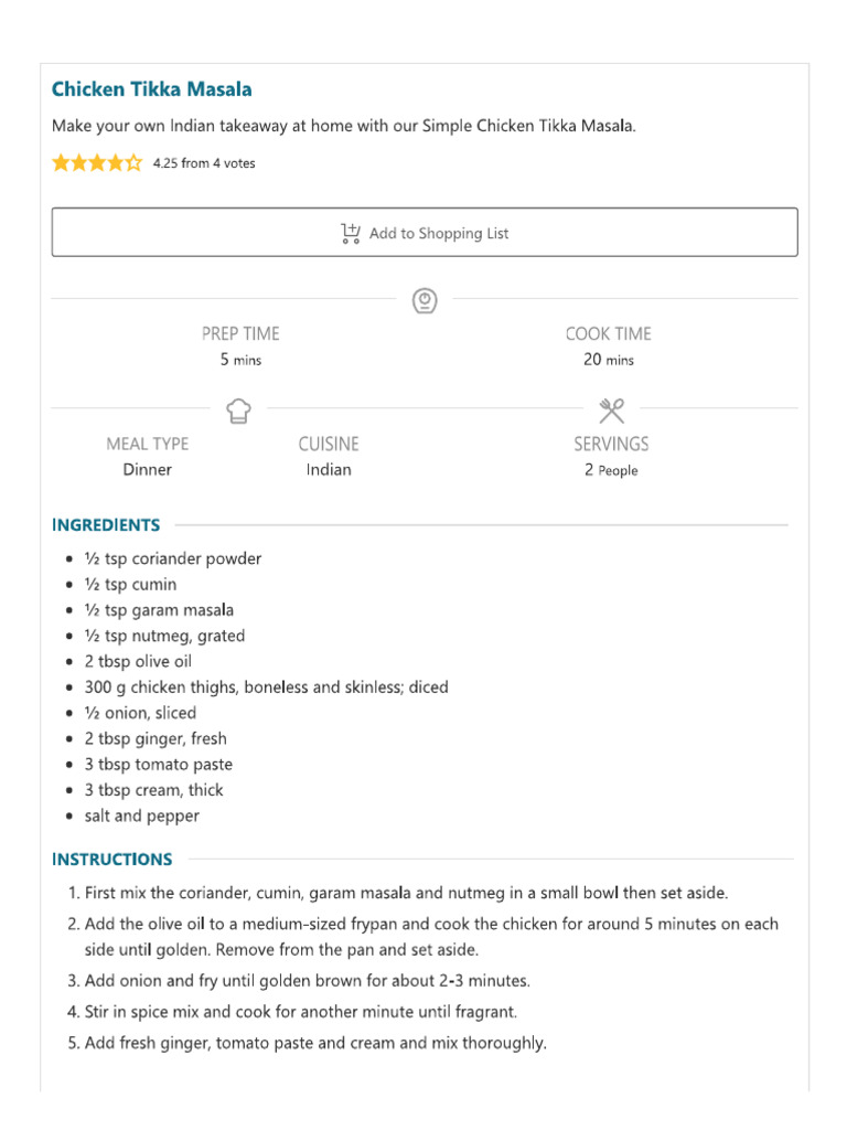 Chicken Tikka Masala | PDF