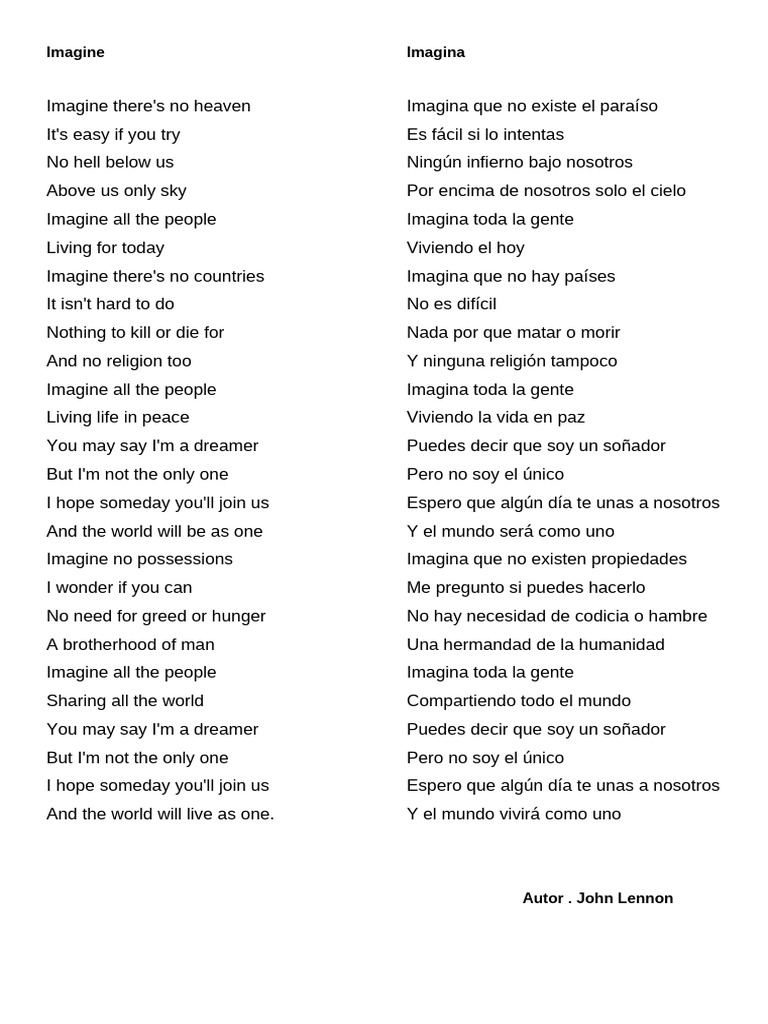 Letra y significado de "Imagine" | PDF