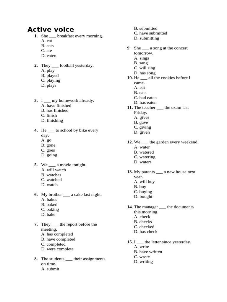 Active Voice Grammar Exercises | PDF | Chess Theory | Chess