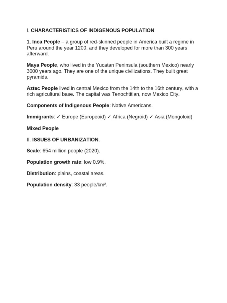 Characteristics of Indigenous Population 1. Inca People | PDF